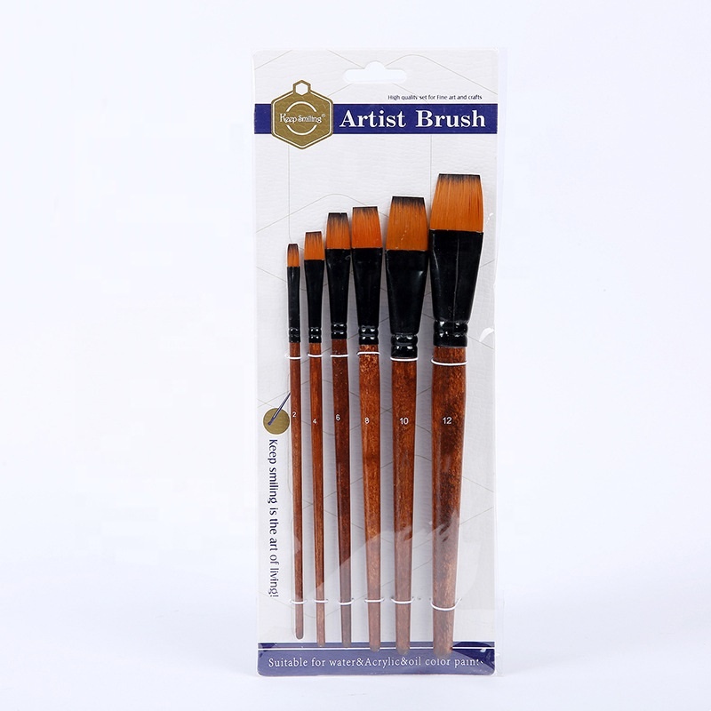 Keep smiling Artist Brown Flate Brush Set 6ps G1706